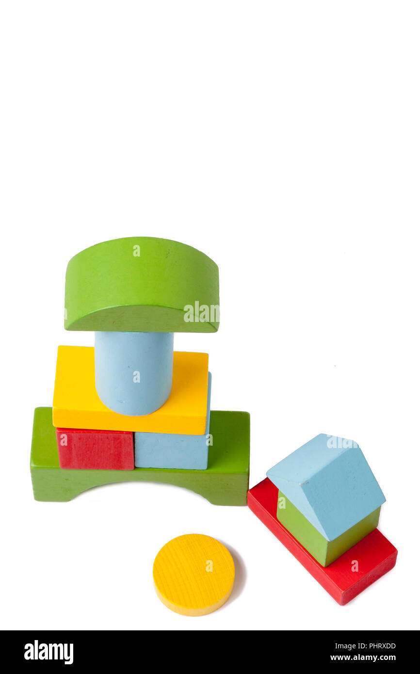 Colorful wooden blocks toy - white background Stock Photo - Alamy