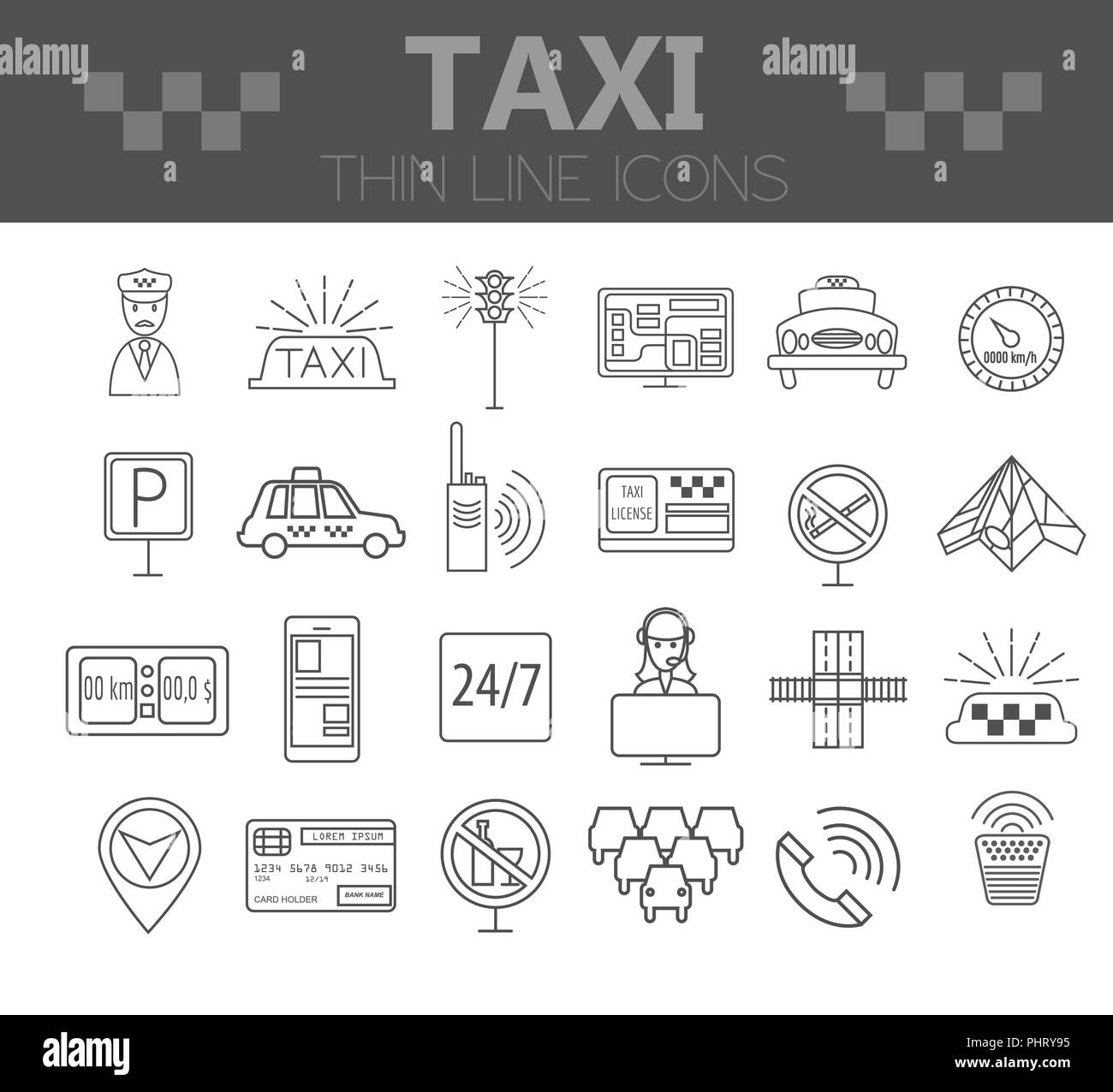 Taxi icon. Thin line icon design. Vector illustration Stock Vector ...