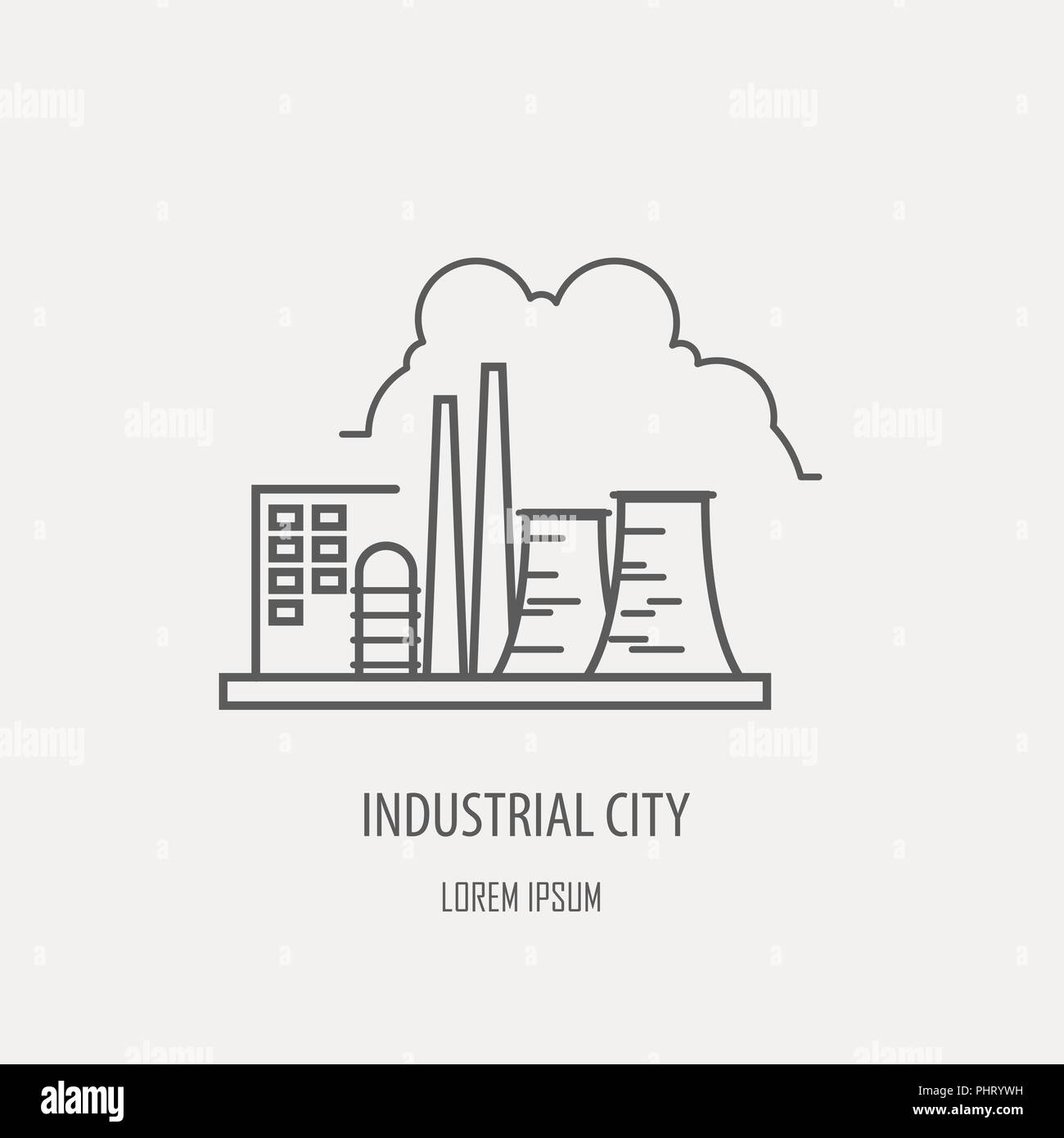 Industrial factory logo template. Linear badge design. Vector ...