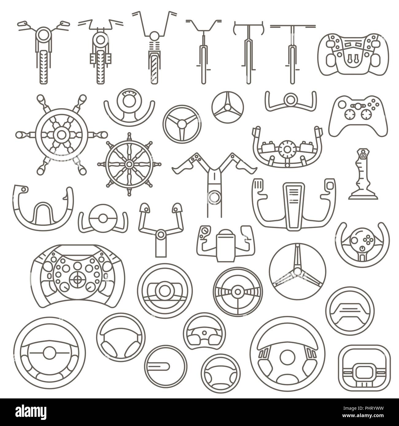 Equipment for transport driving set. Helmet, rudder, steering wheels ...