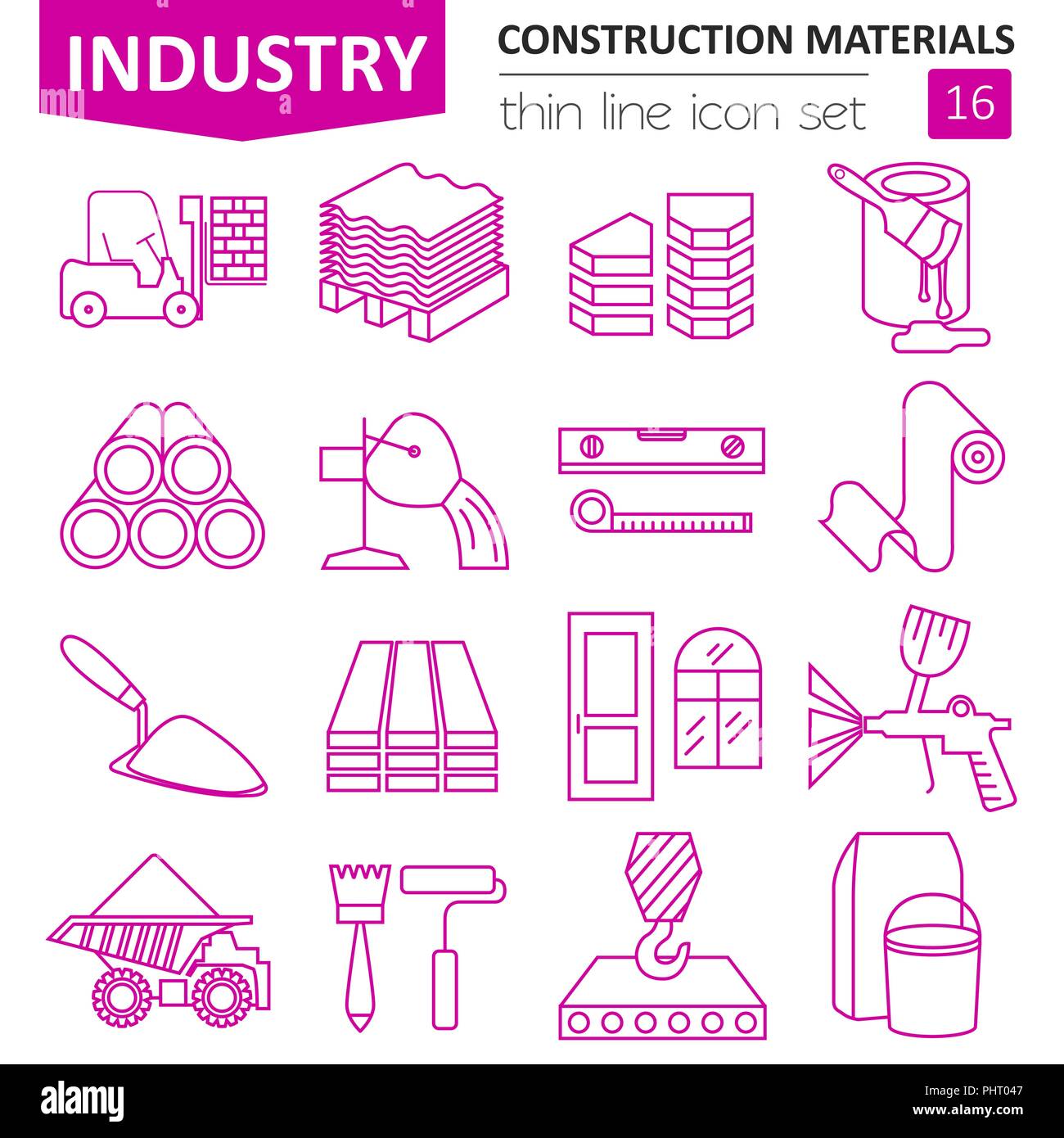 Construction and finishing materials icon set. Thin line design ...