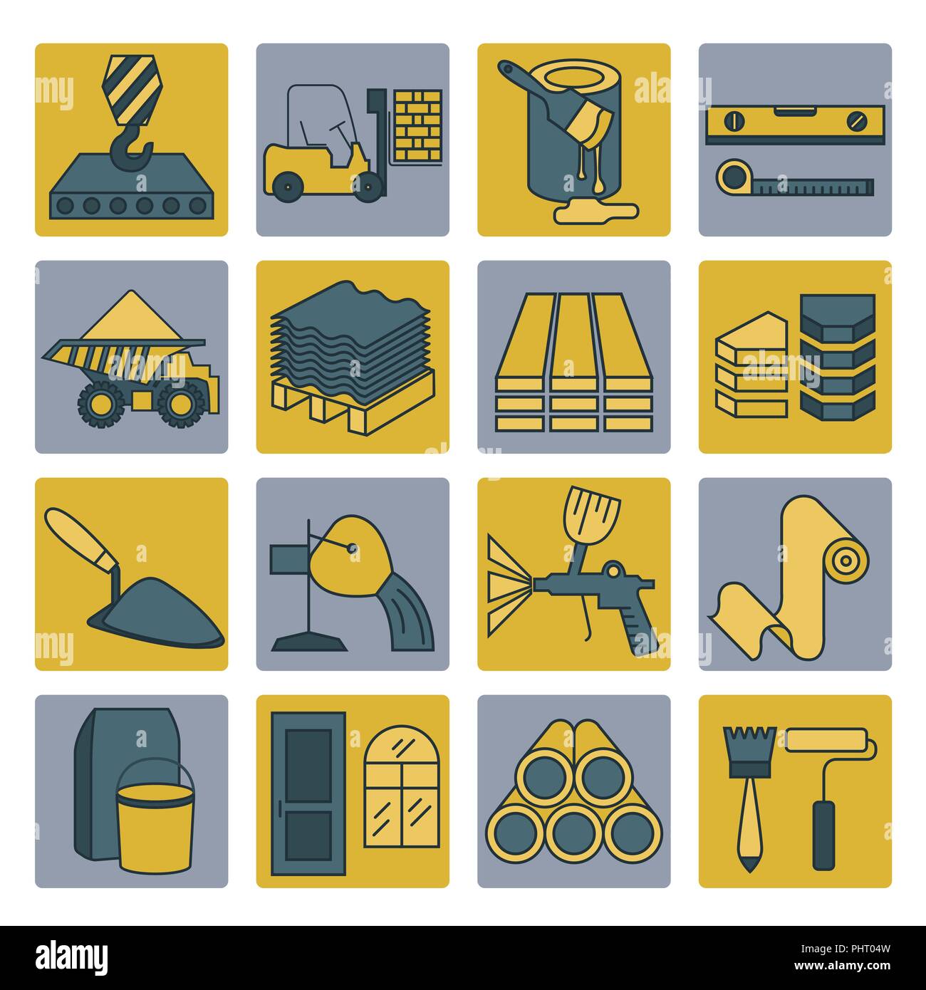 Construction and finishing materials icon set. Thin line design ...