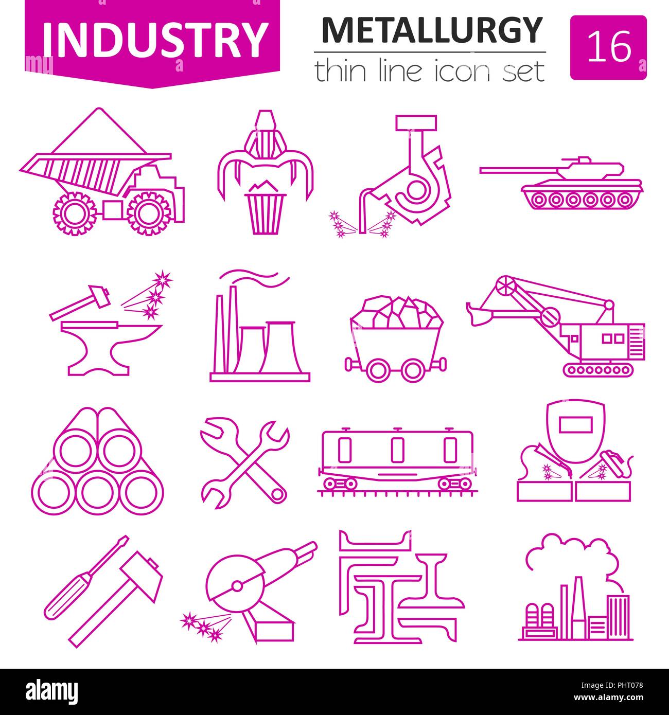 Metallurgy icon set. Thin line icon design. Vector illustration Stock ...