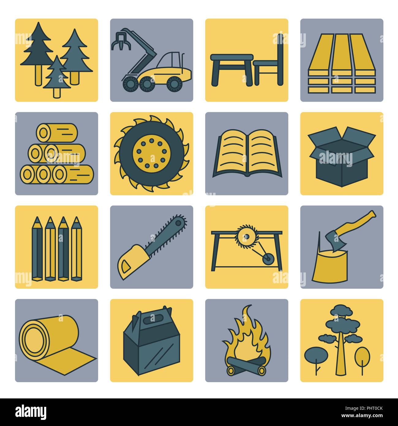 Pulp, paper and wood products icon set. Thin line design isolated on ...