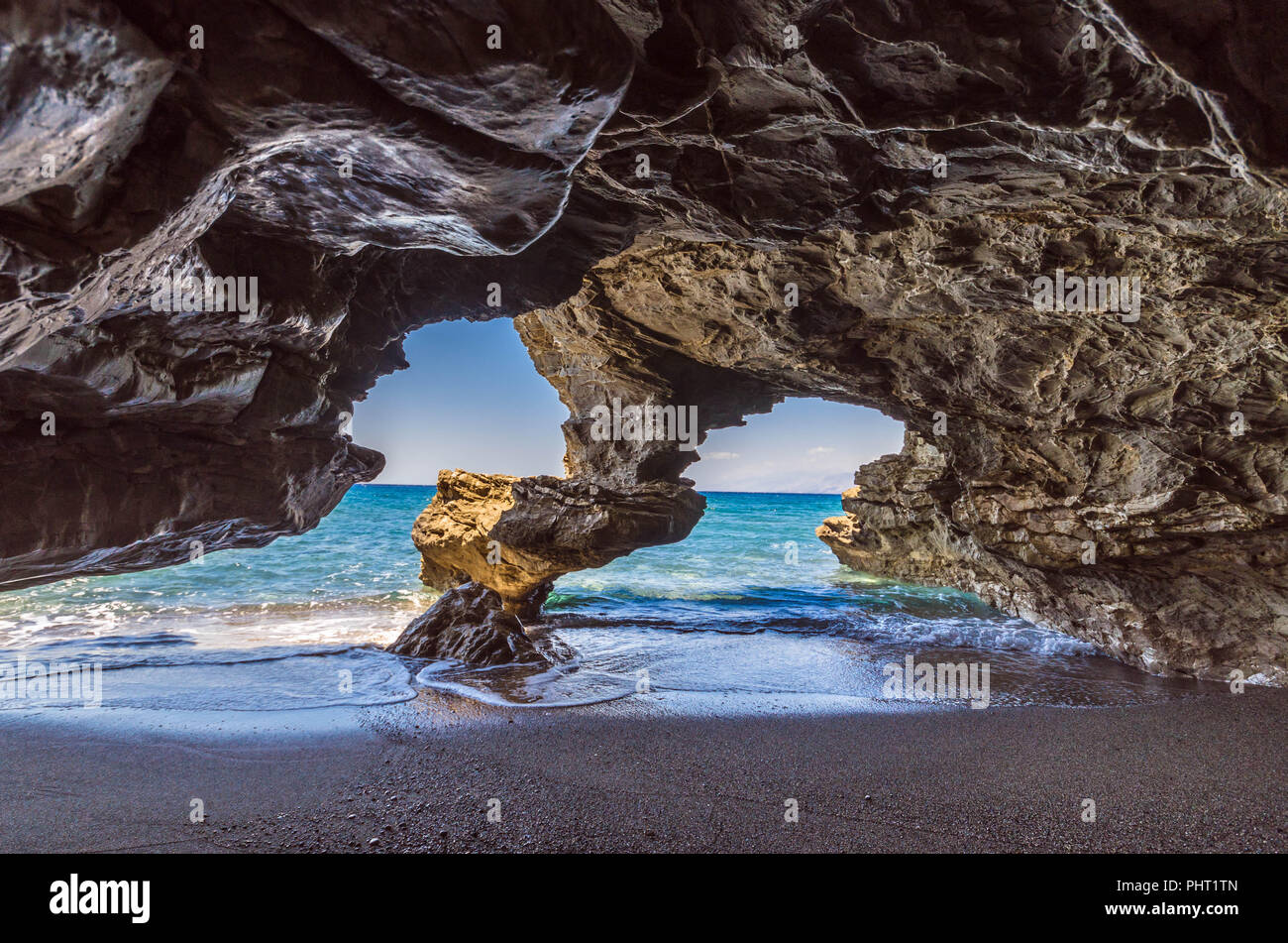 Amazing view of sea cave of Agios Pavlos in south Crete located next to ...