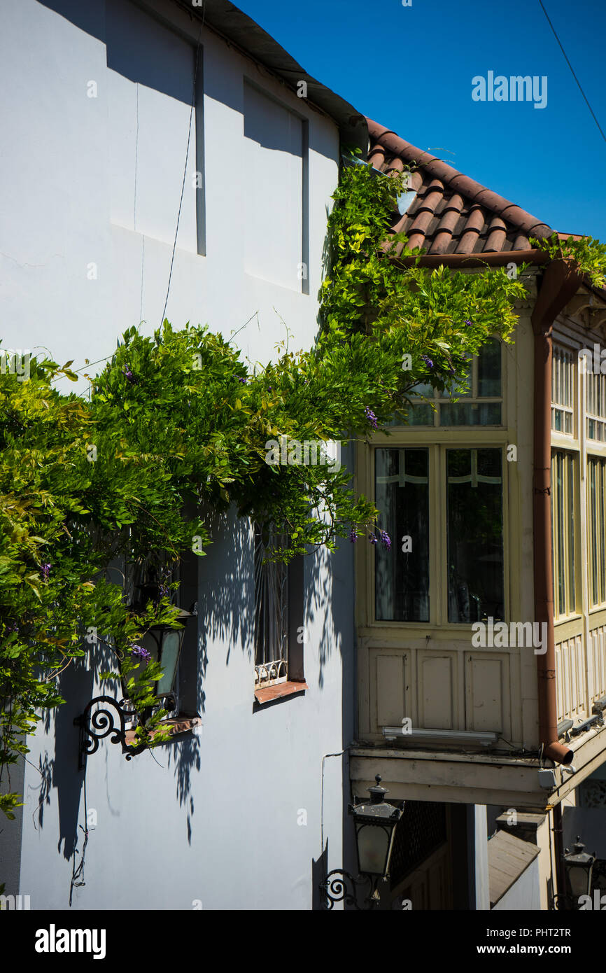 Traditional georgian carving balconies on Meidan square, and cableway ...