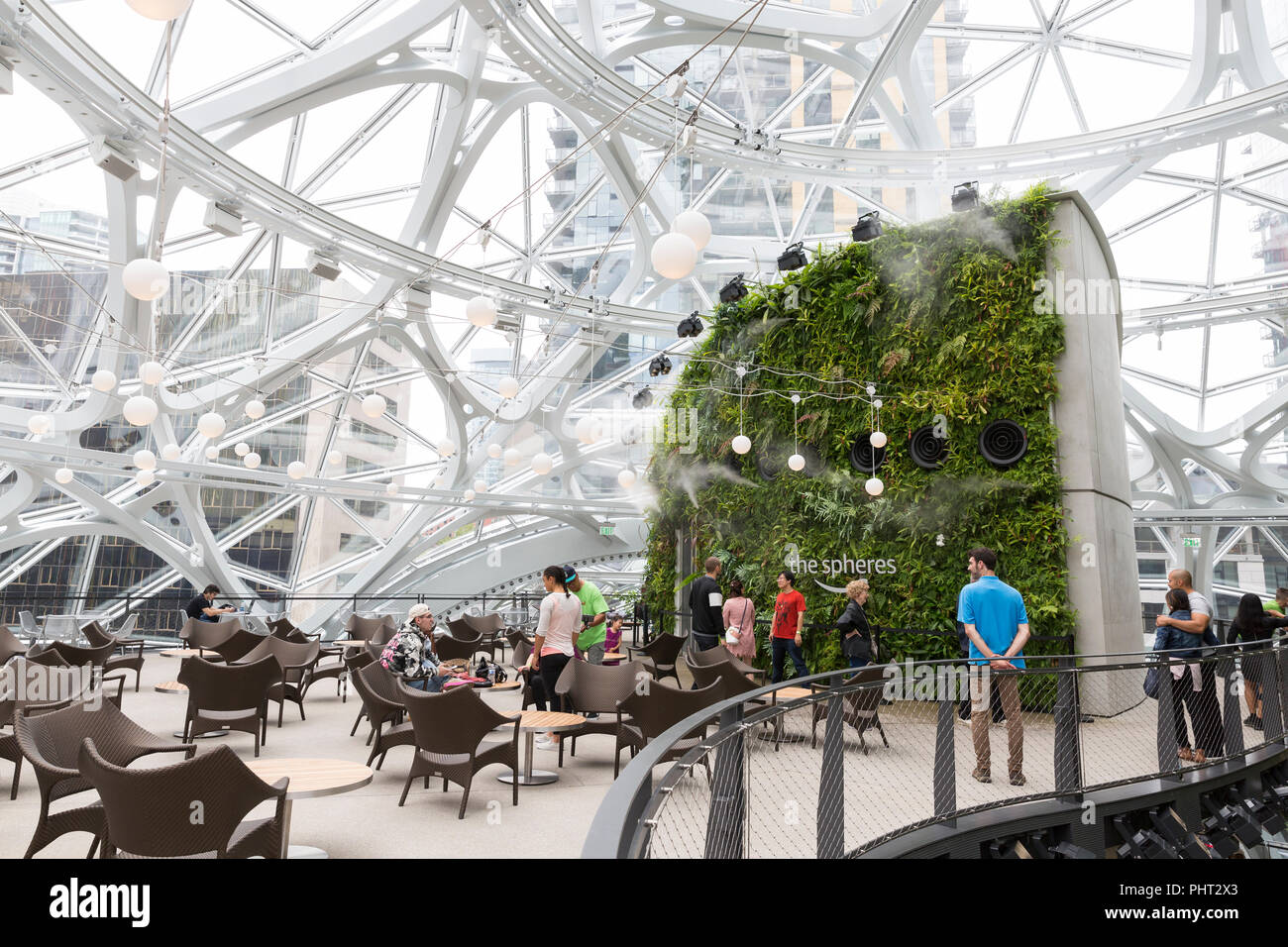 Seattle, Washington: Visitors enjoy the living wall at the Spheres on ...