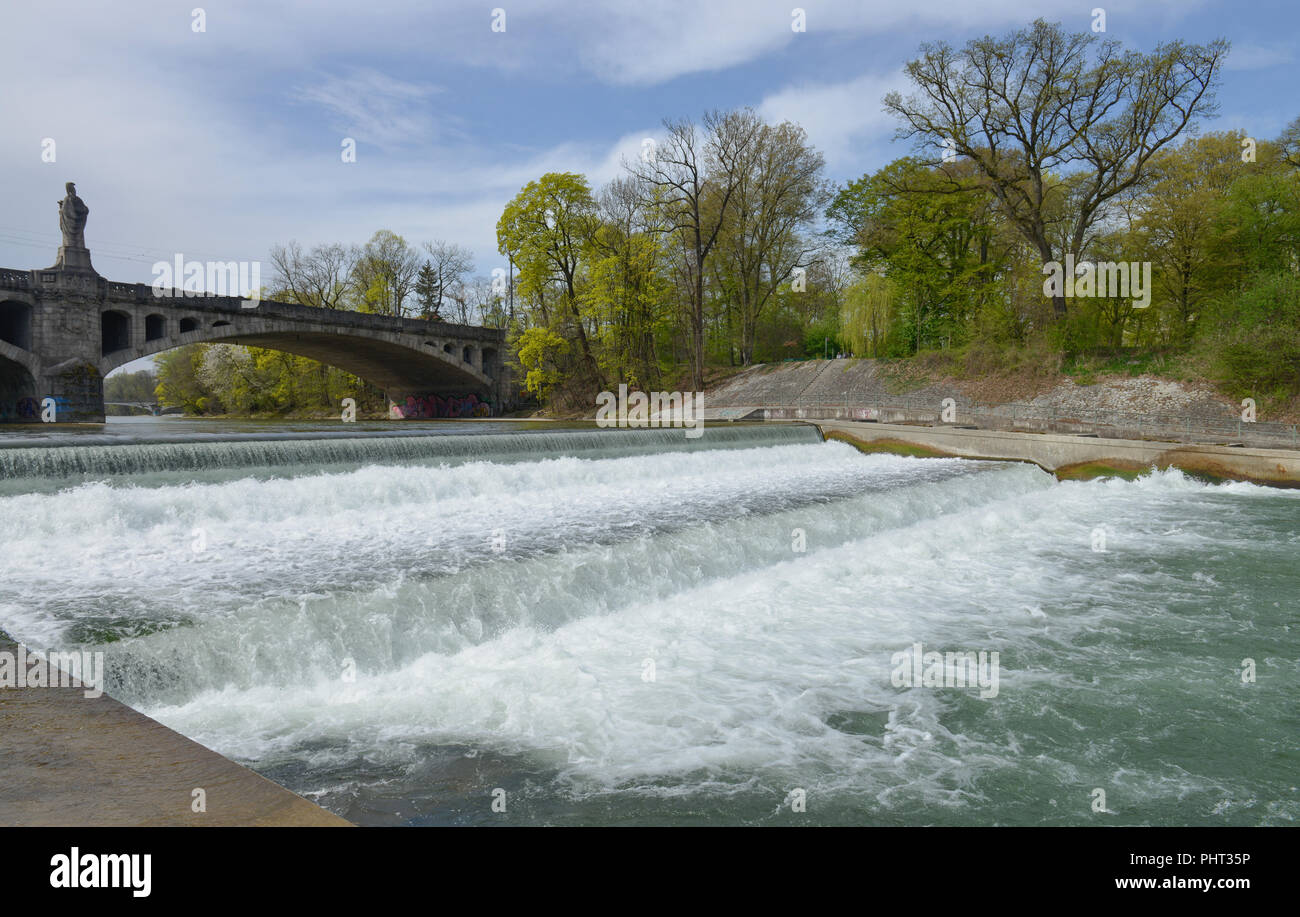 Isar, Wehr bei der Schwindinsel, Muenchen, Bayern, Deutschland Stock ...