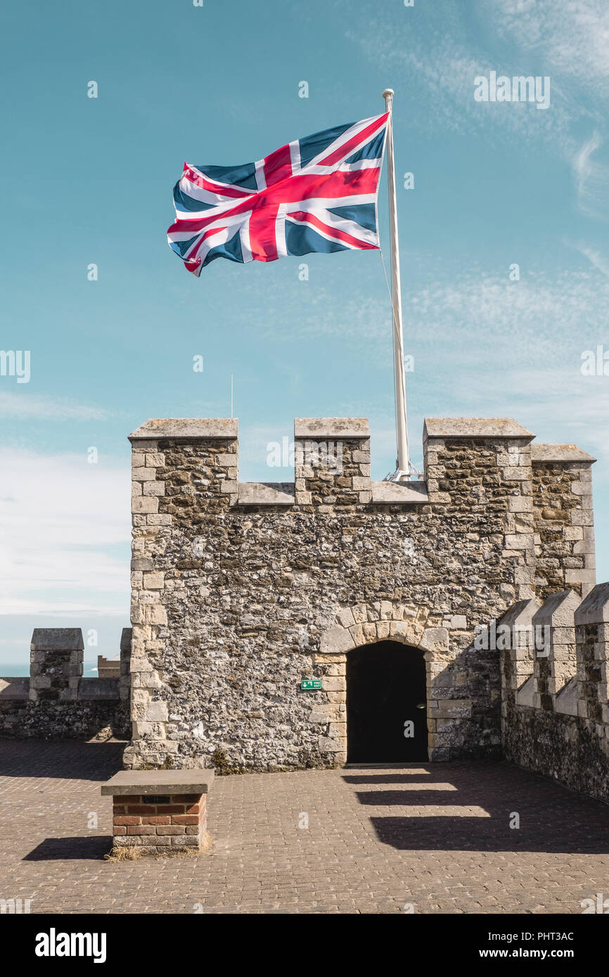 Dover Castle, Kent UK, Union Jack Flag Flying on the Turret Stock Photo ...