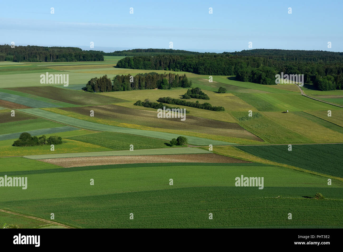 swabian alps; swabian highlands; landscape with crop fields ...