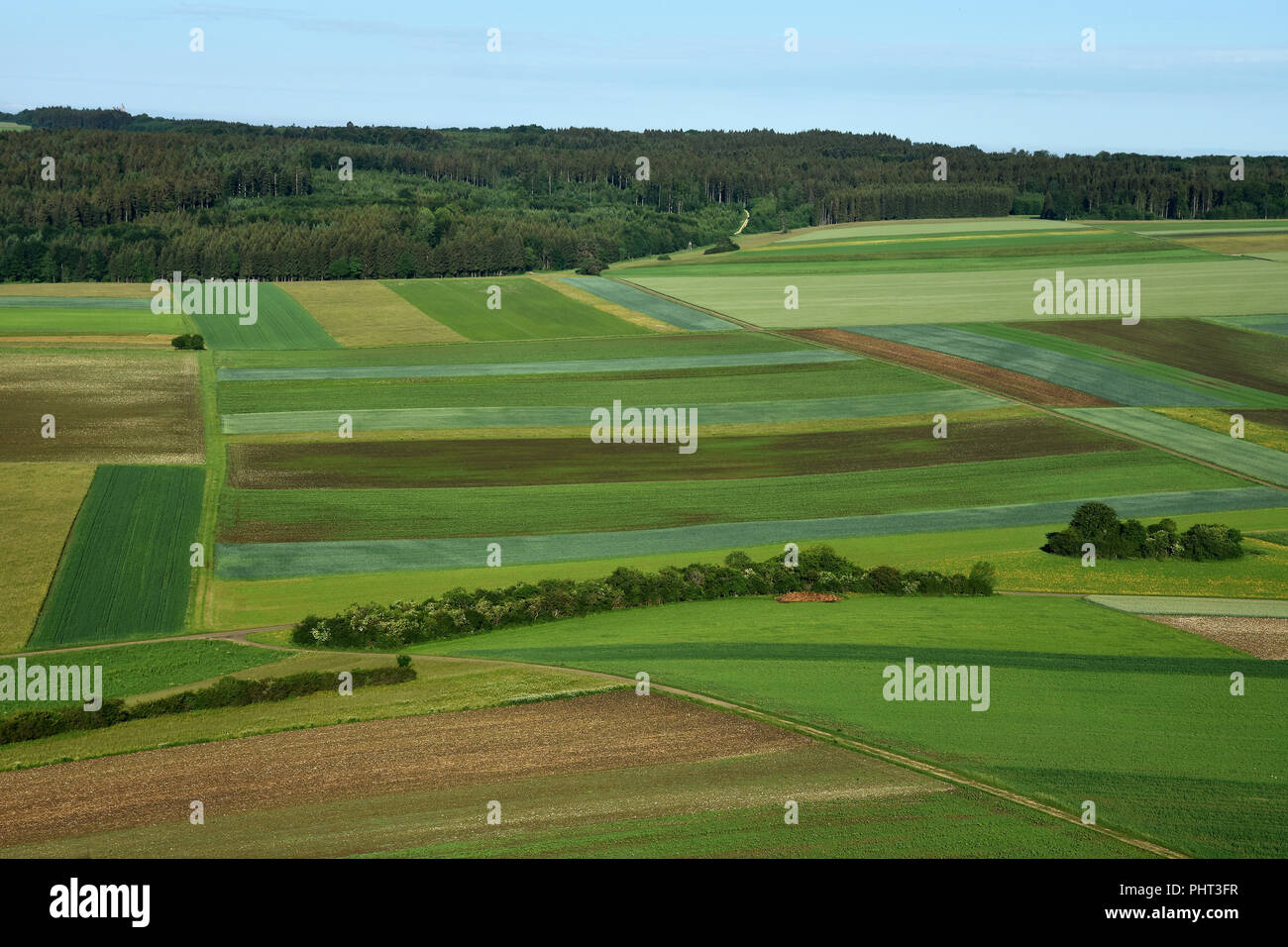 swabian alps; swabian highlands; landscape with crop fields ...