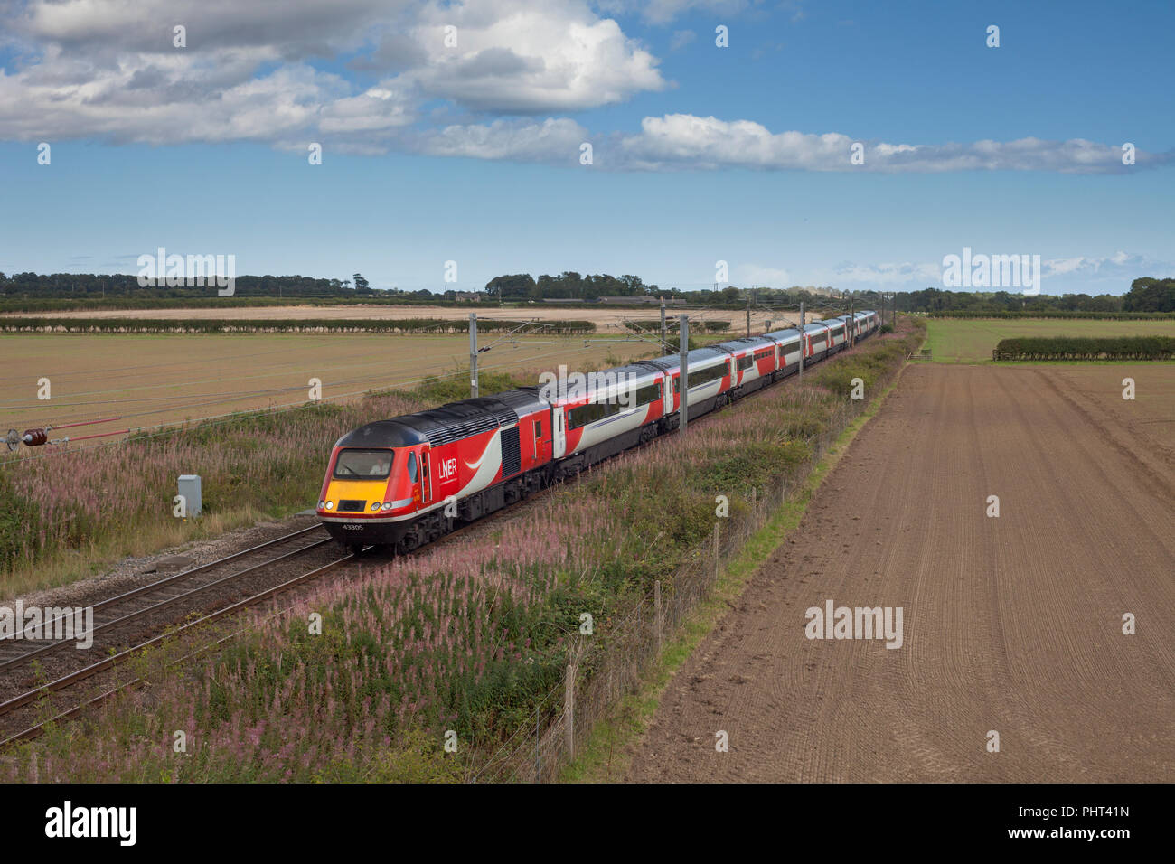 A London North Eastern railway ( LNER ) High speed train on the east ...