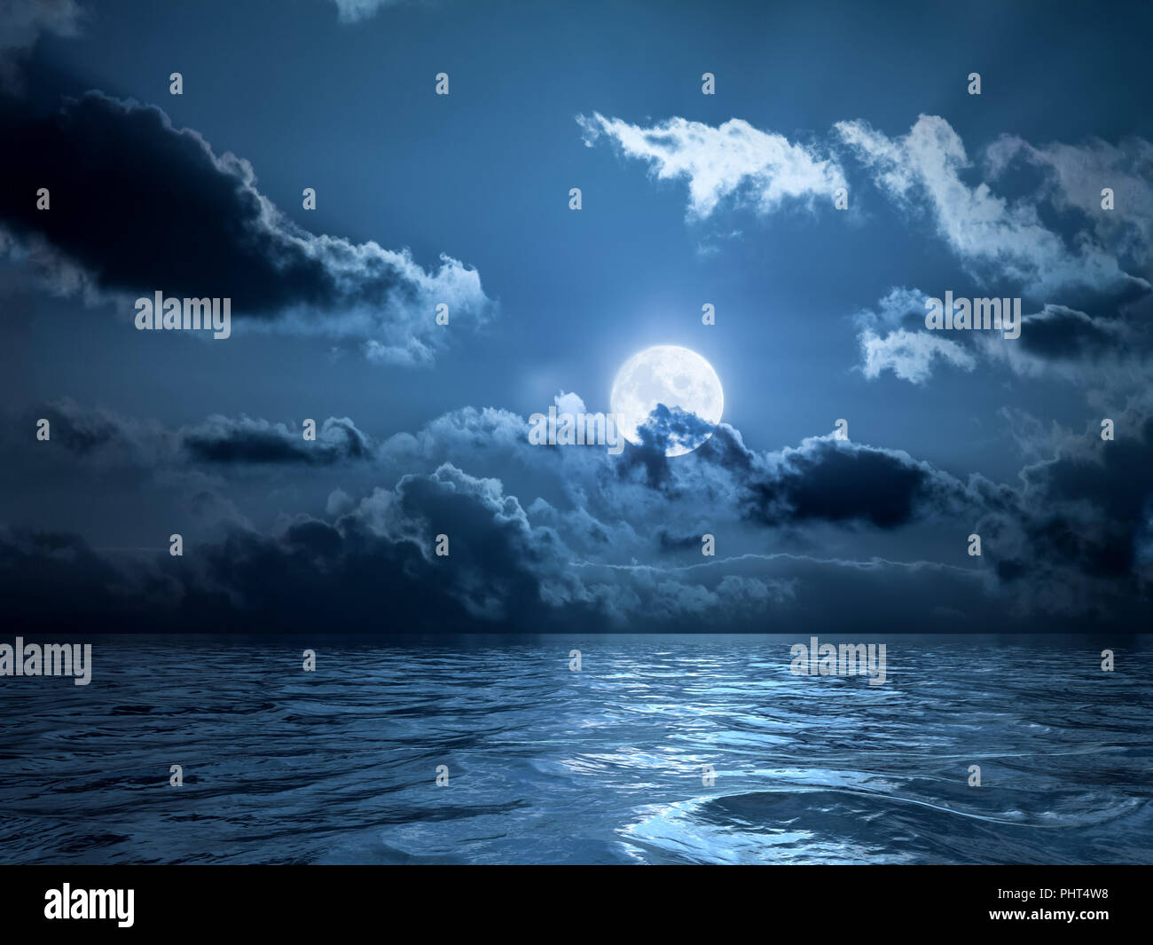 Full moon over the ocean Stock Photo - Alamy