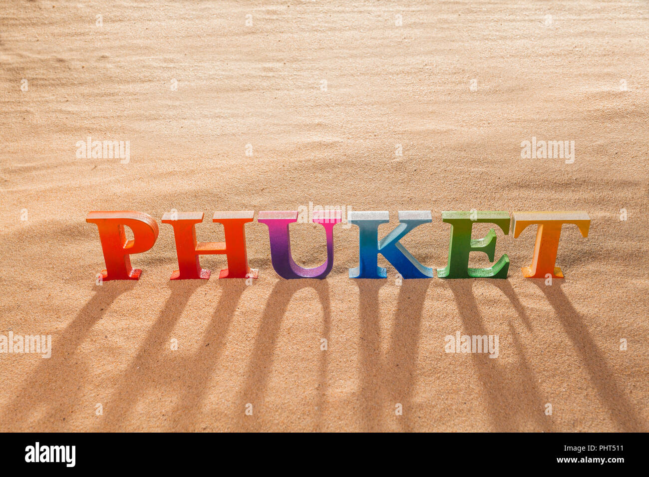 The name of the word Phuket in colorful color on the beach Stock Photo ...