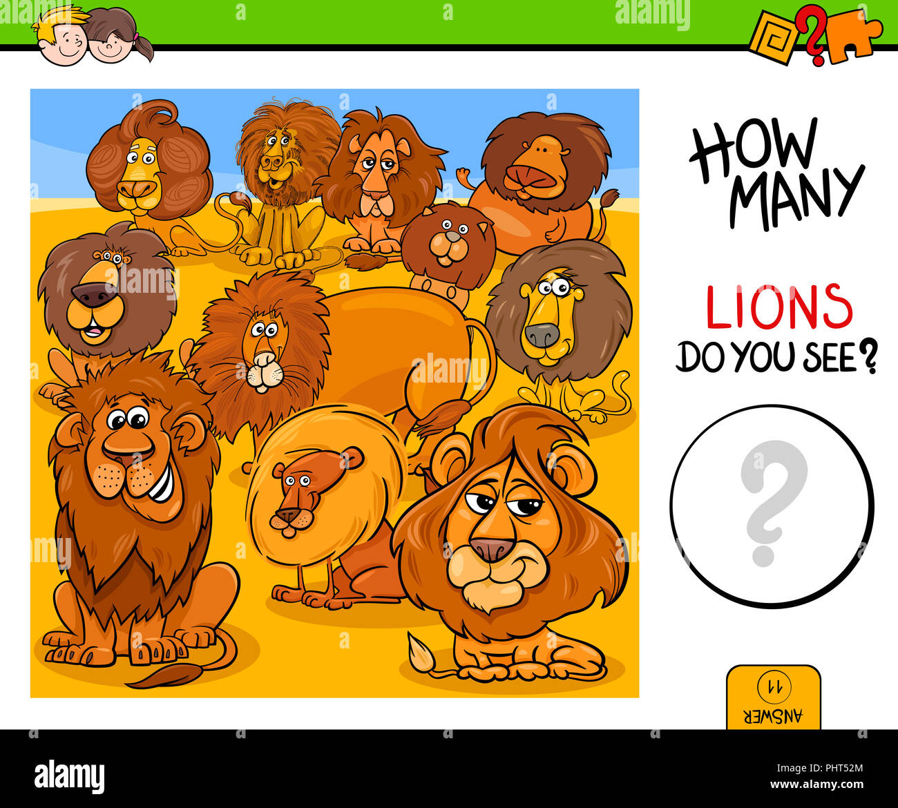counting lions animals educational game Stock Photo - Alamy