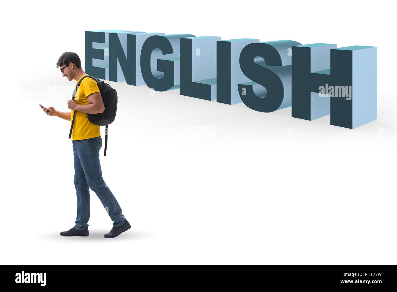 Young man in english studying learning concept Stock Photo - Alamy