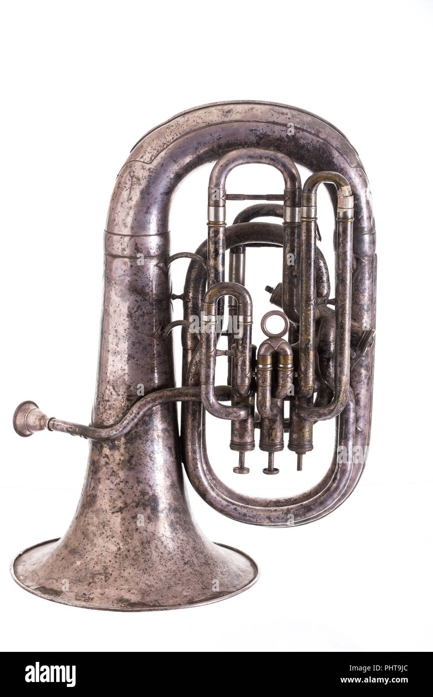 chrome-plated vintage music trumpet, old musical wind instrument ...