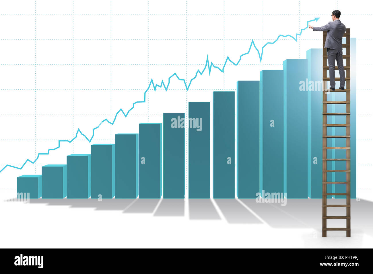Businessman climbing towards growth in statistics Stock Photo - Alamy