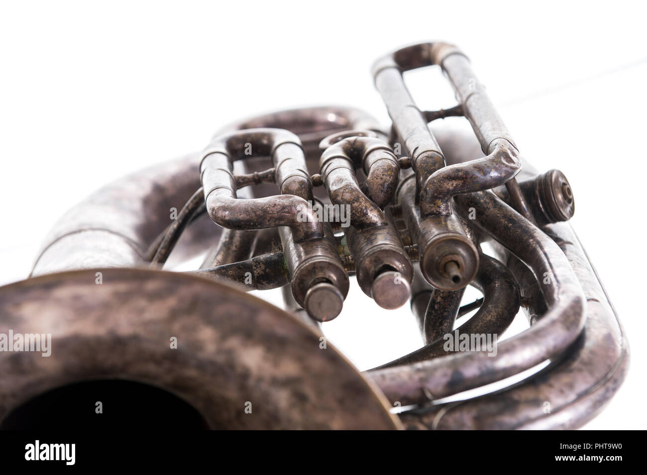 chrome-plated vintage music trumpet, old musical wind instrument ...