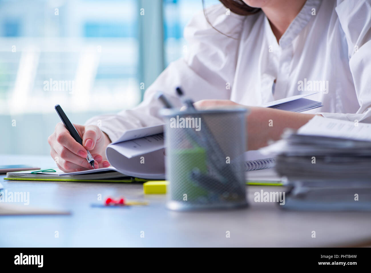 Woman hands working on computer at desk Stock Photo - Alamy