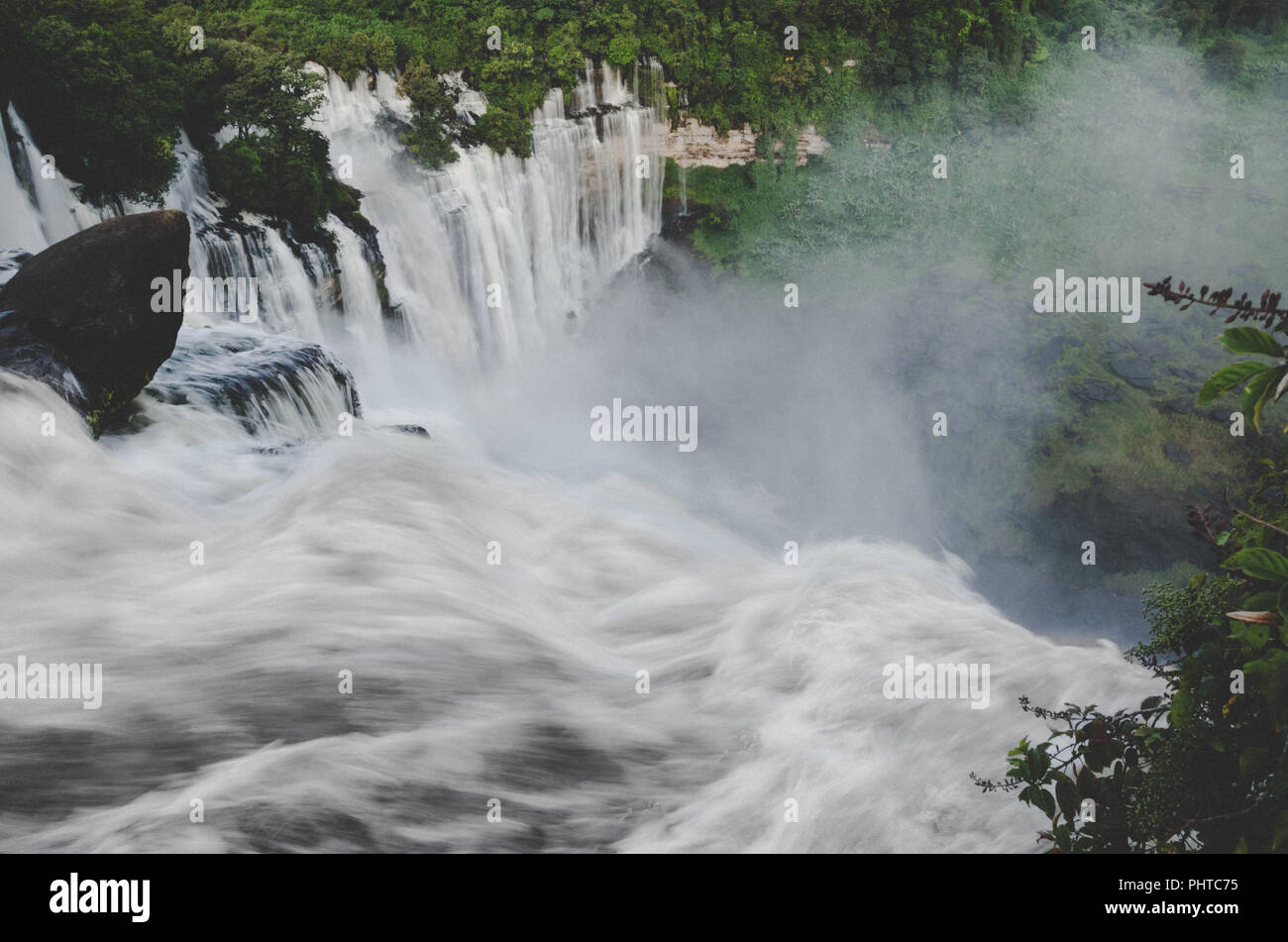 Kalandula waterfalls of Angola in full flow with lush green rain forest ...