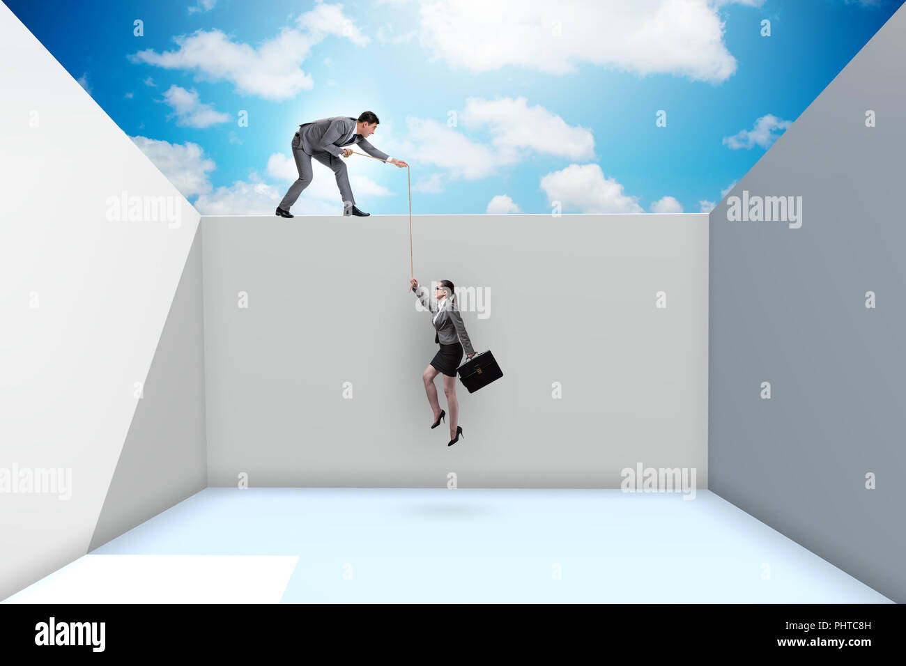 Businessman helping colleague to escape from problems Stock Photo - Alamy