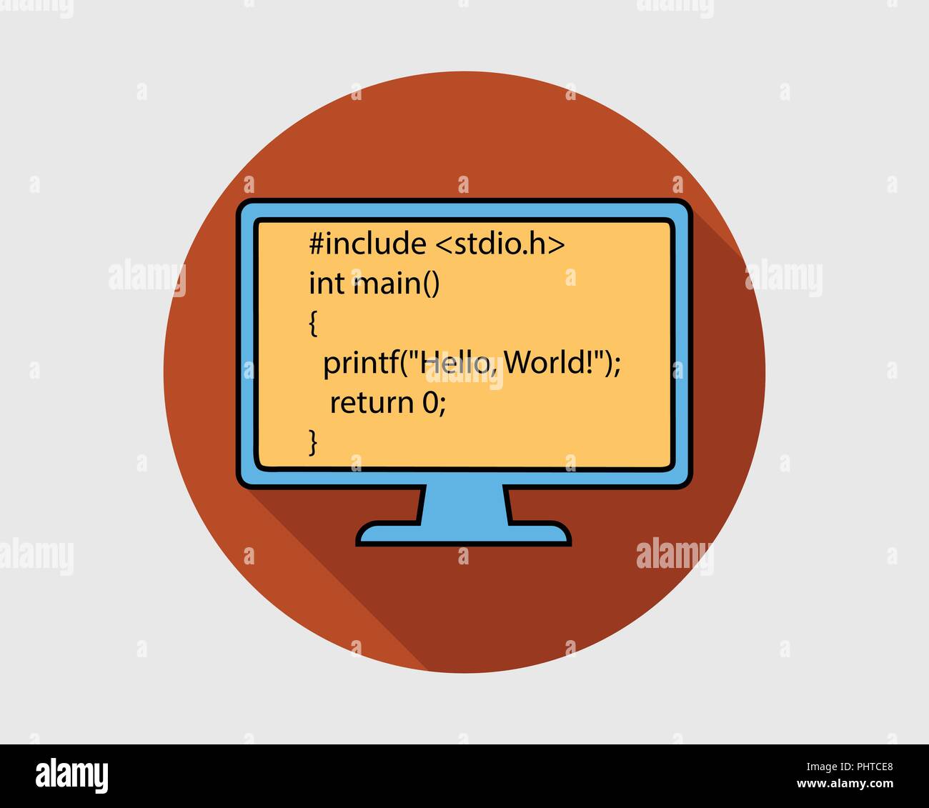 Computer Programming Language Colorful Button Icon Hello World Code On Monitor Stock Vector