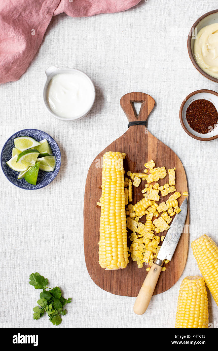 Corn on the cob and ingredients Stock Photo - Alamy
