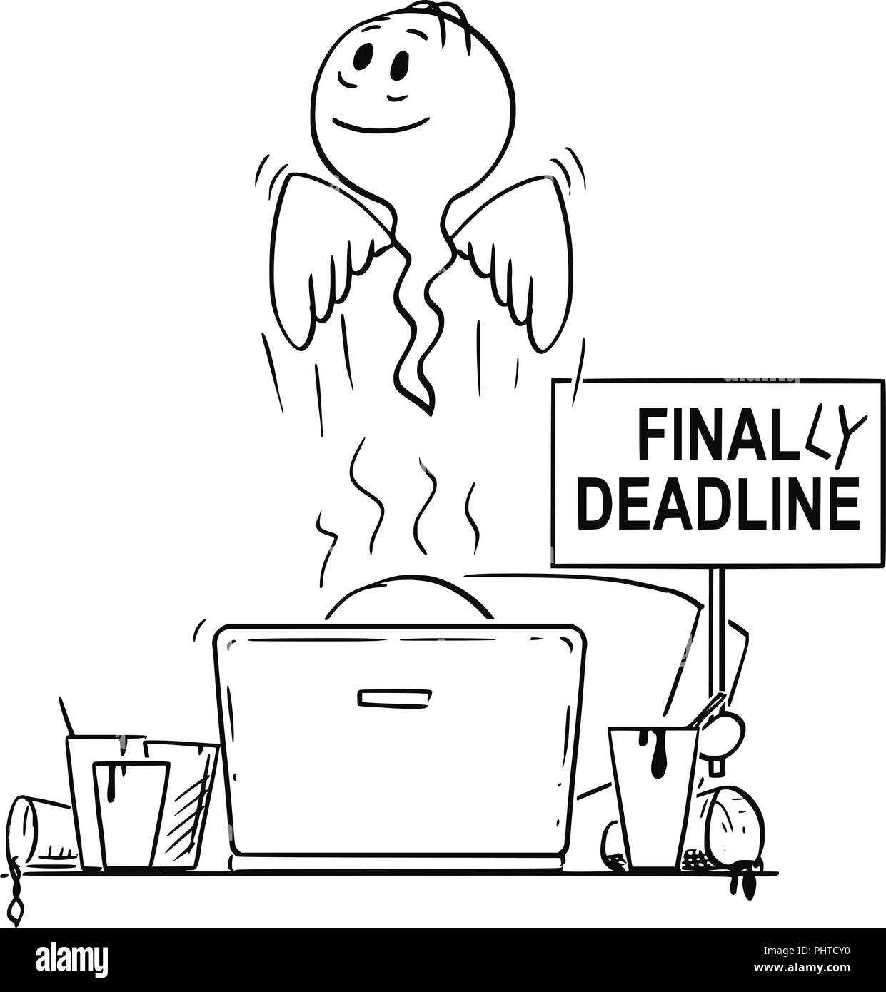 Cartoon of Man or Businessman Who Died While Working on Computer and ...