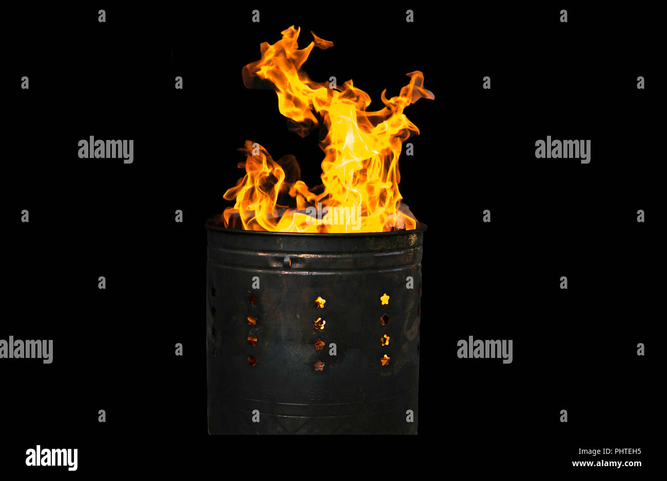 Fire flames burning in bucket isolated Stock Photo - Alamy