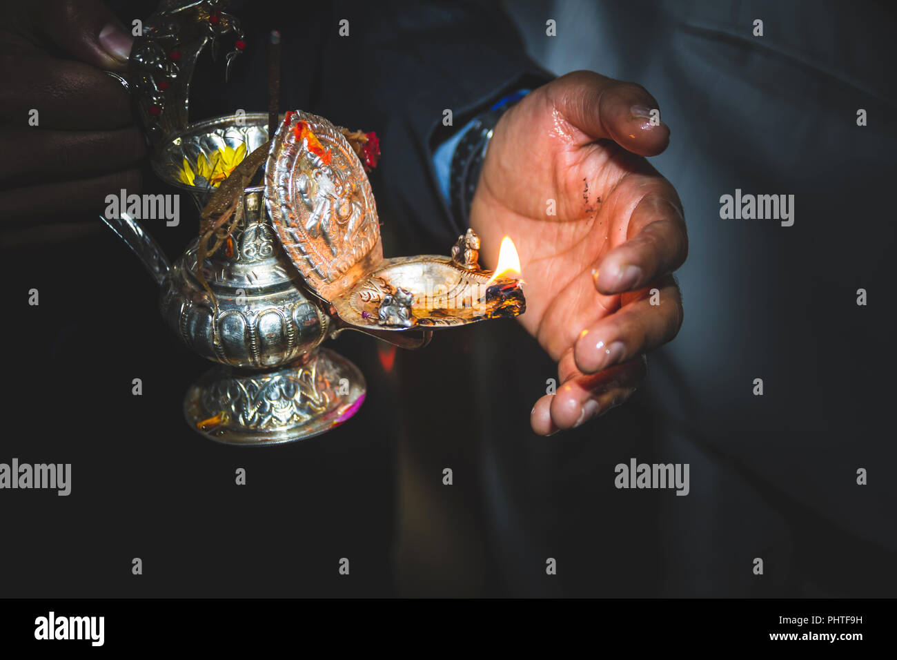 Fire Flames from the oil lamps burning in the lamp burning pot Stock ...