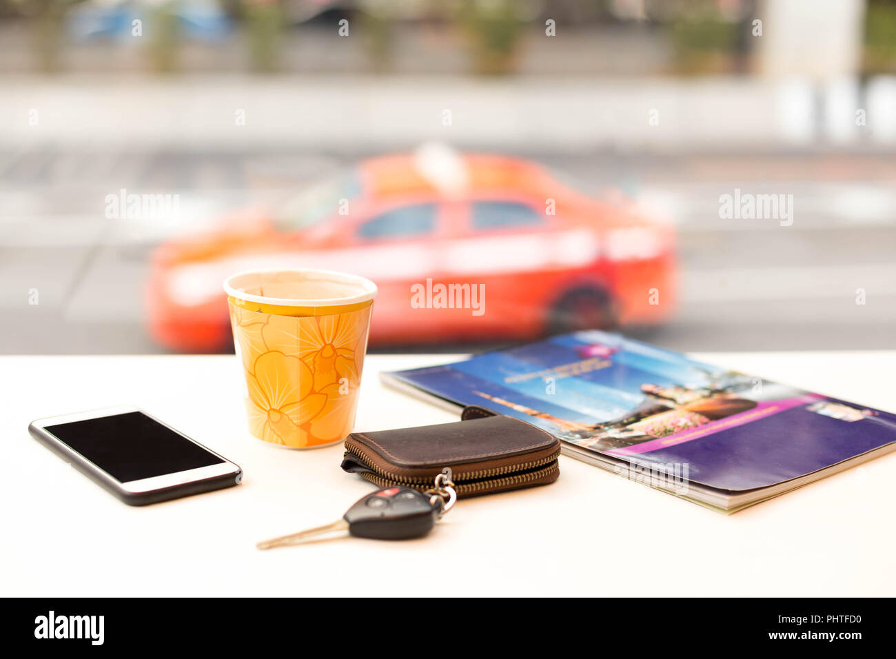 Driver having a coffee at Roadside Rest Area cafe Stock Photo - Alamy