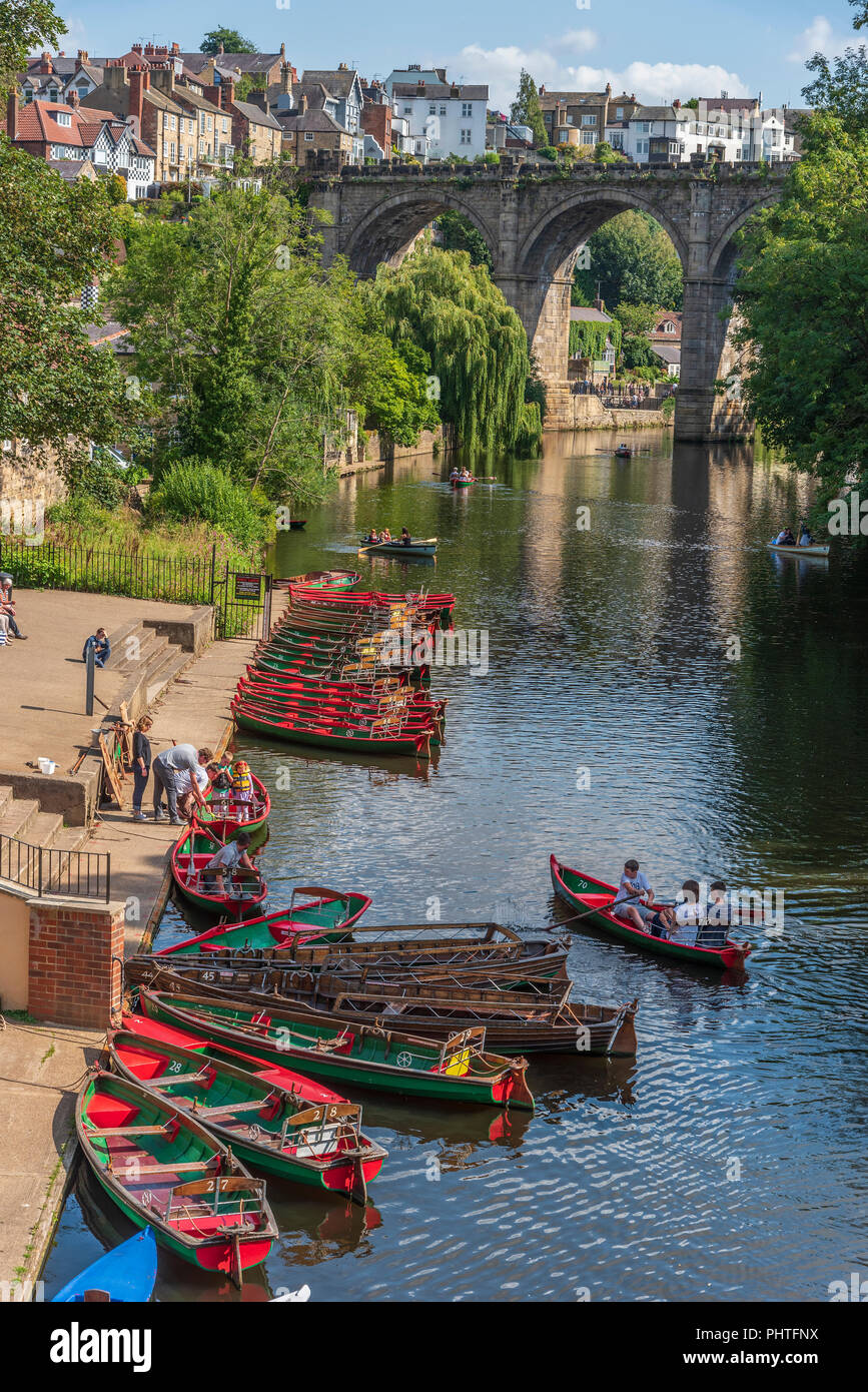 Knaresborough. River Nidd and railway viaduct. Rowing boats Stock Photo ...