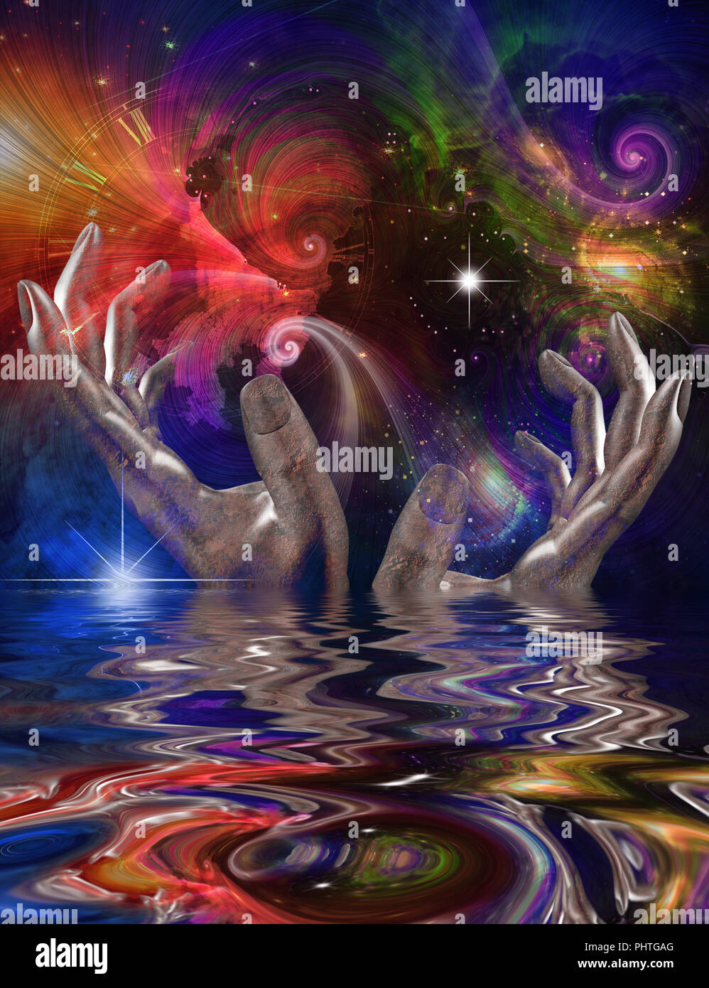 Hands, space and water composition Stock Photo - Alamy