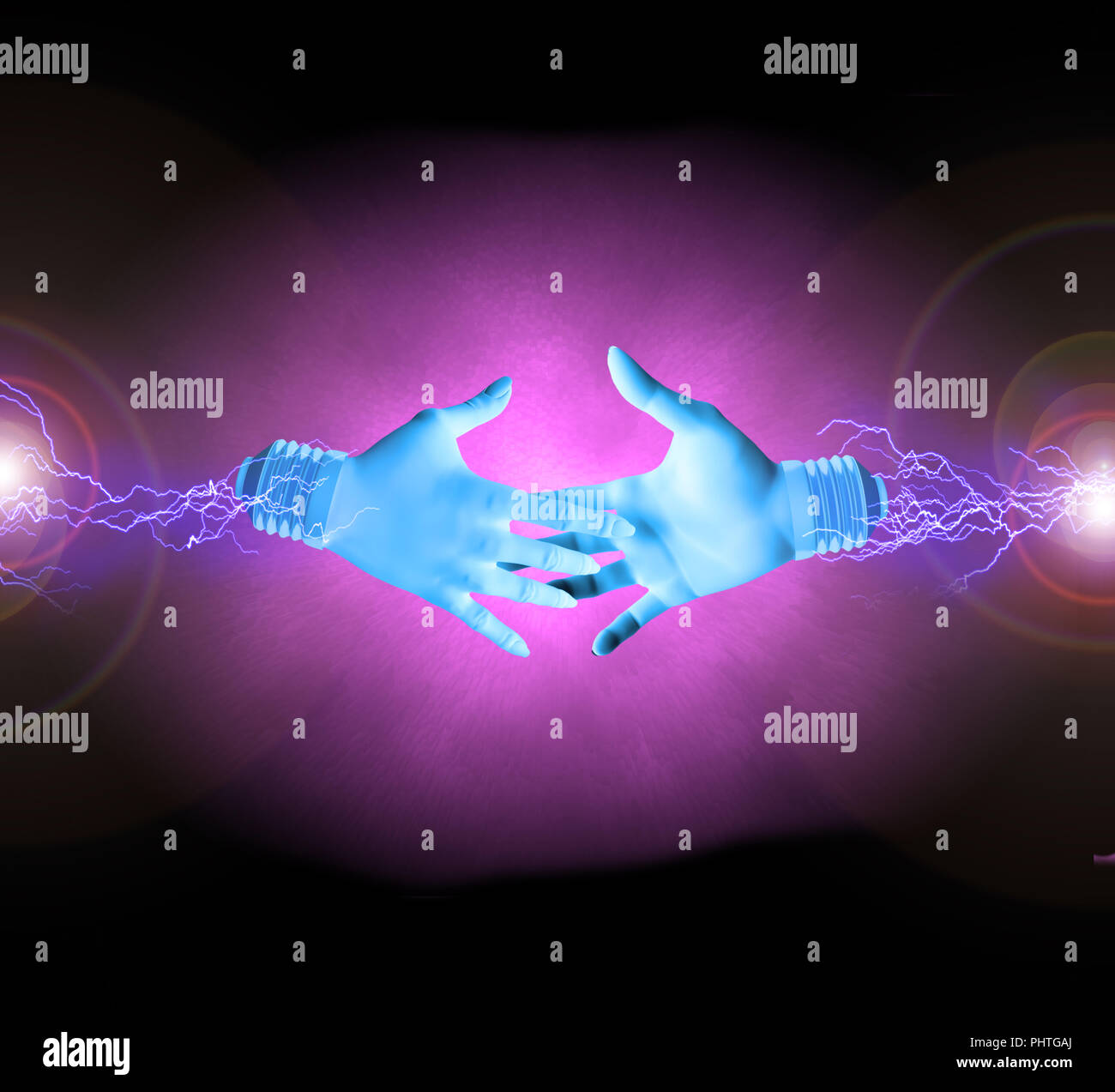 Electric hands about to shake Stock Photo - Alamy