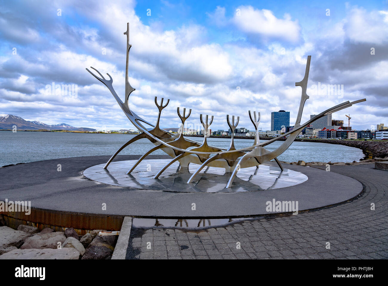 The Sun Voyager sculpture on Faxa Bay in Reykjavik, Iceland Stock Photo ...