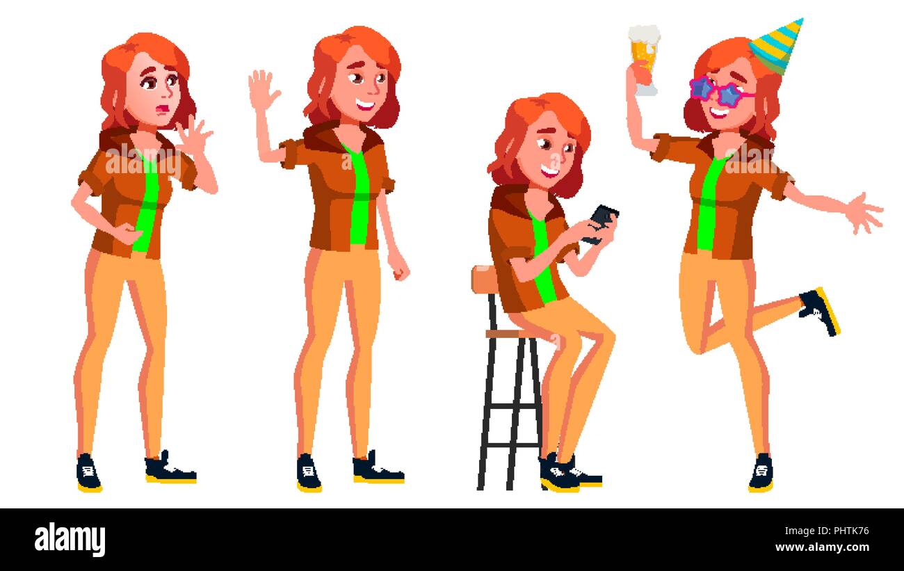 Teen Girl Poses Set Vector. Friendly, Cheer. For Banner, Flyer ...