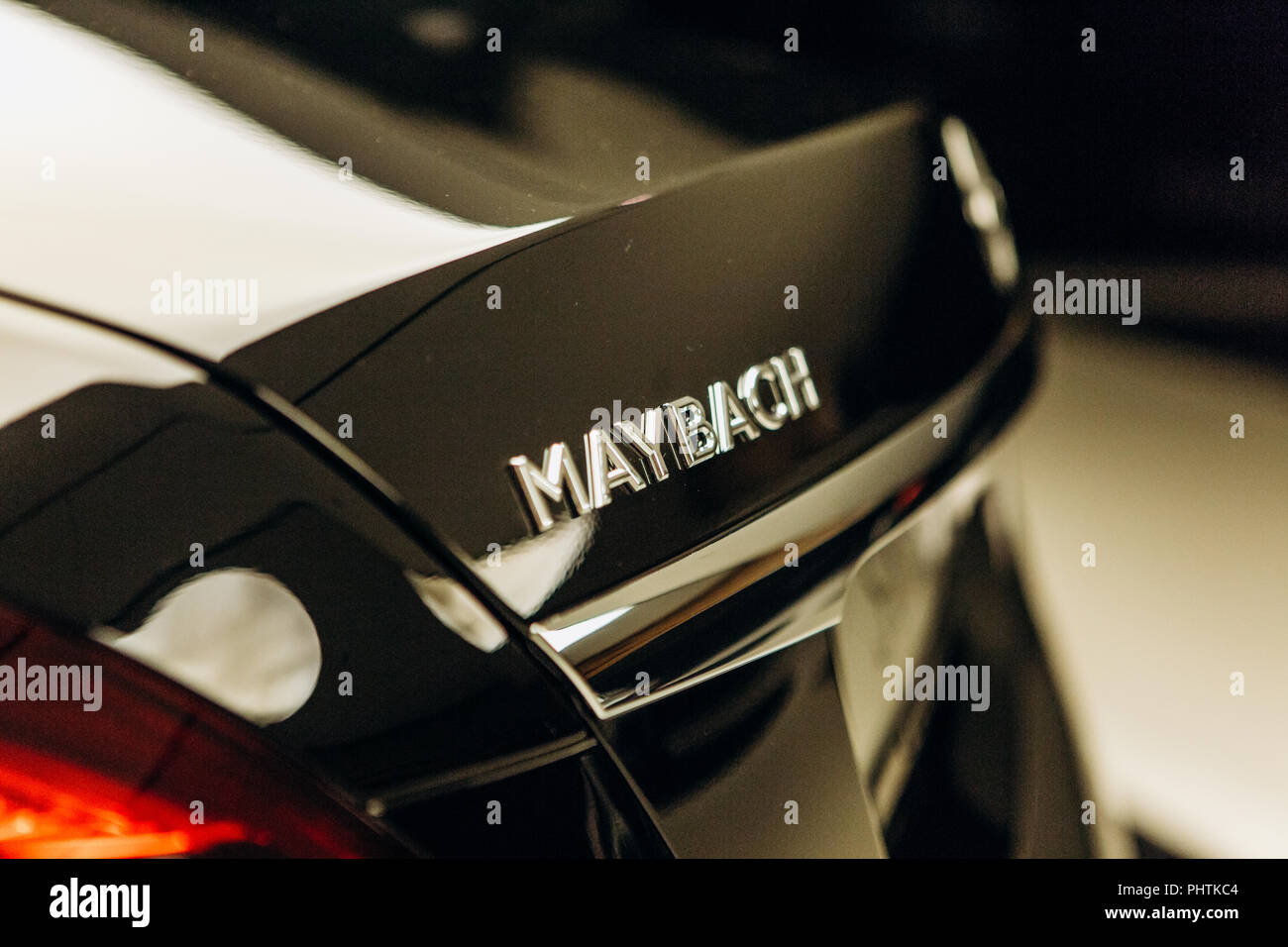 Berlin, August 29, 2018: A close-up of the Mercedes-Maybach sign ...