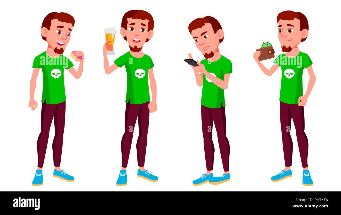 Teen Boy Poses Set Vector. Fun, Cheerful. For Web, Poster, Booklet ...