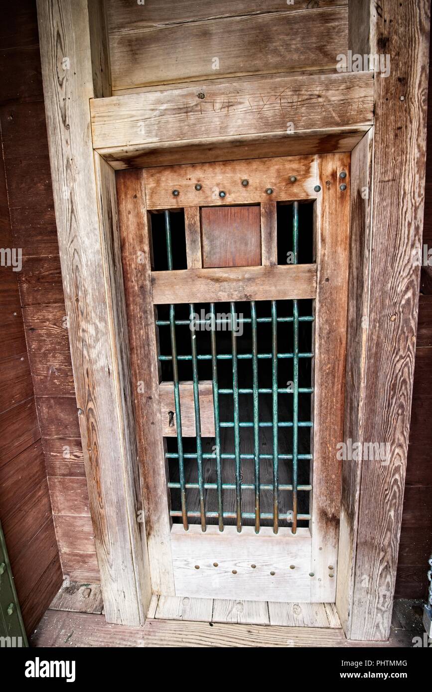 An old wooden and iron entrance door at a Fortress on Fort Barrancas ...