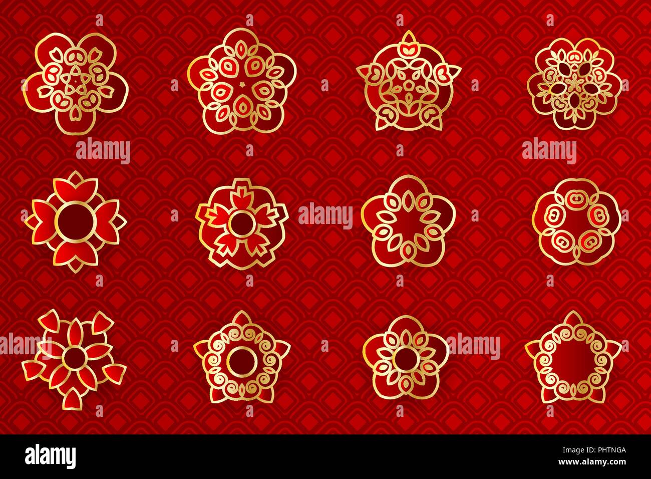 Set red chinese flower Stock Vector Images - Alamy