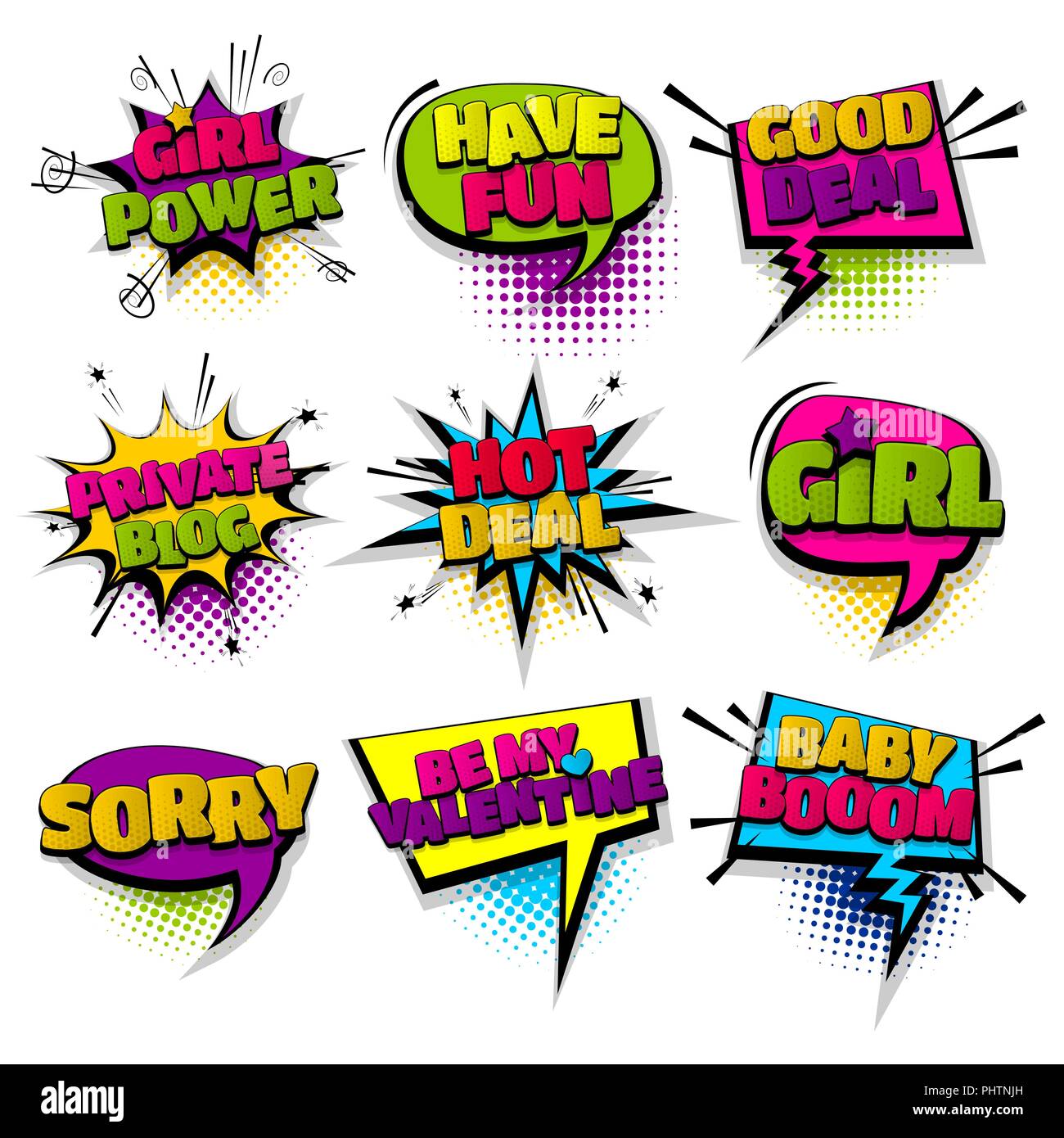 Set hand drawn effects comic speech bubbles Stock Vector Image & Art ...