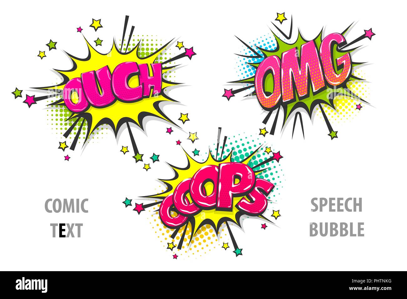Set comic text speech bubble ouch omg oops Stock Vector Image & Art - Alamy
