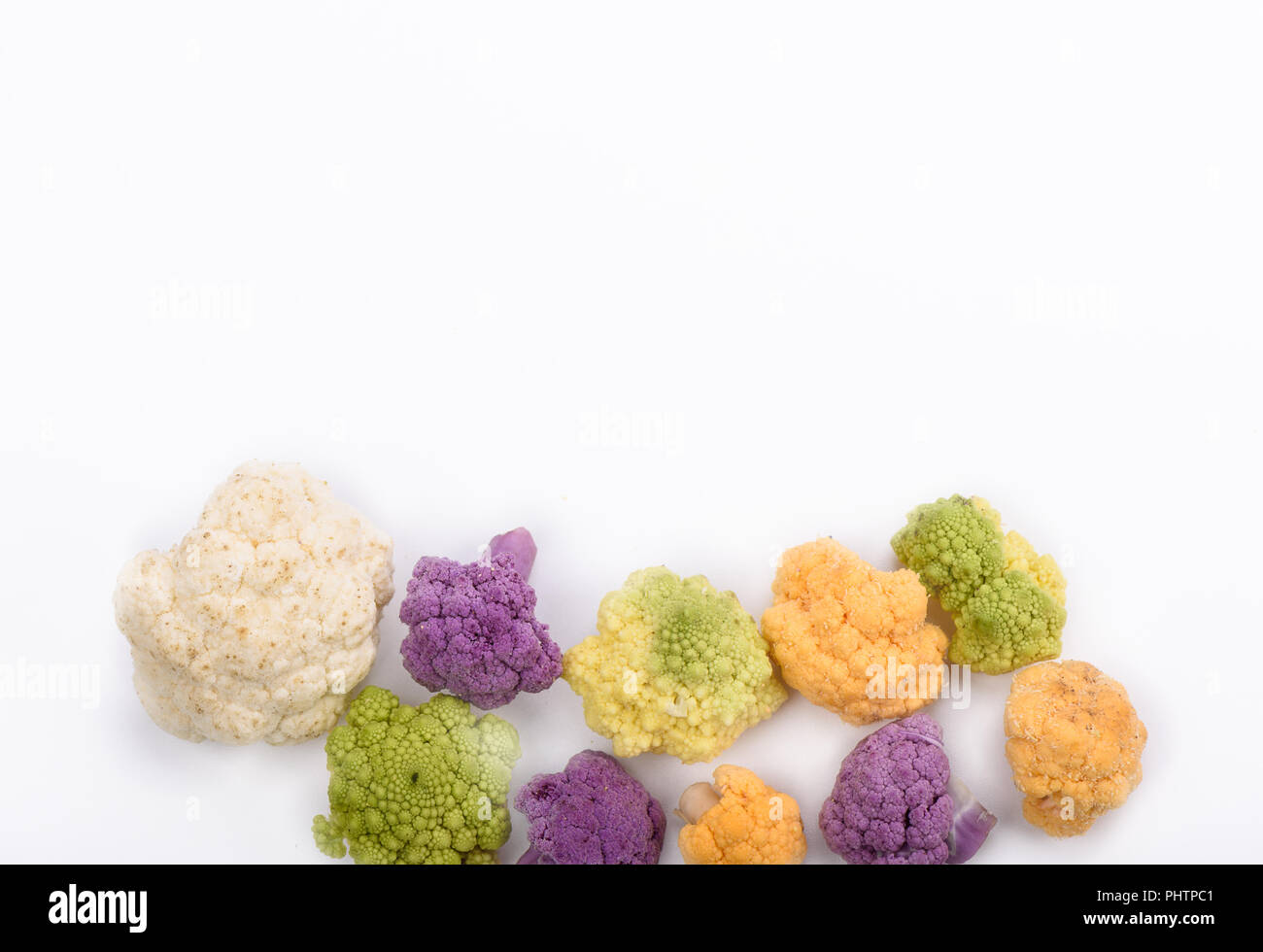 Multicolored cauliflower inflorescence isolated on white background ...