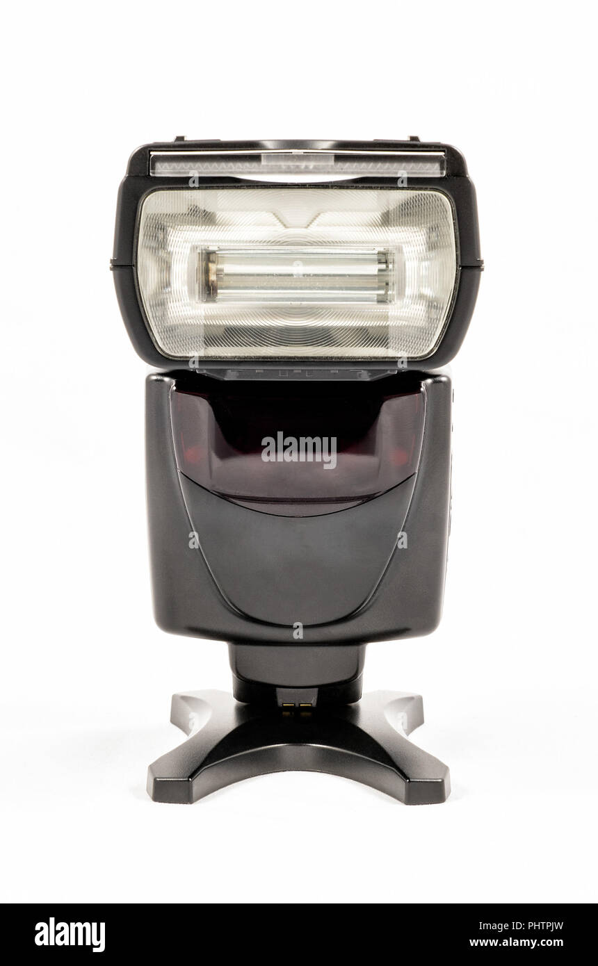 Front view of a black unbranded external flash unit for DSLR camera ...