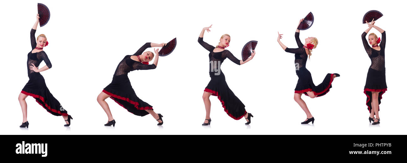 Woman dancing spanish dance isolated on white Stock Photo - Alamy