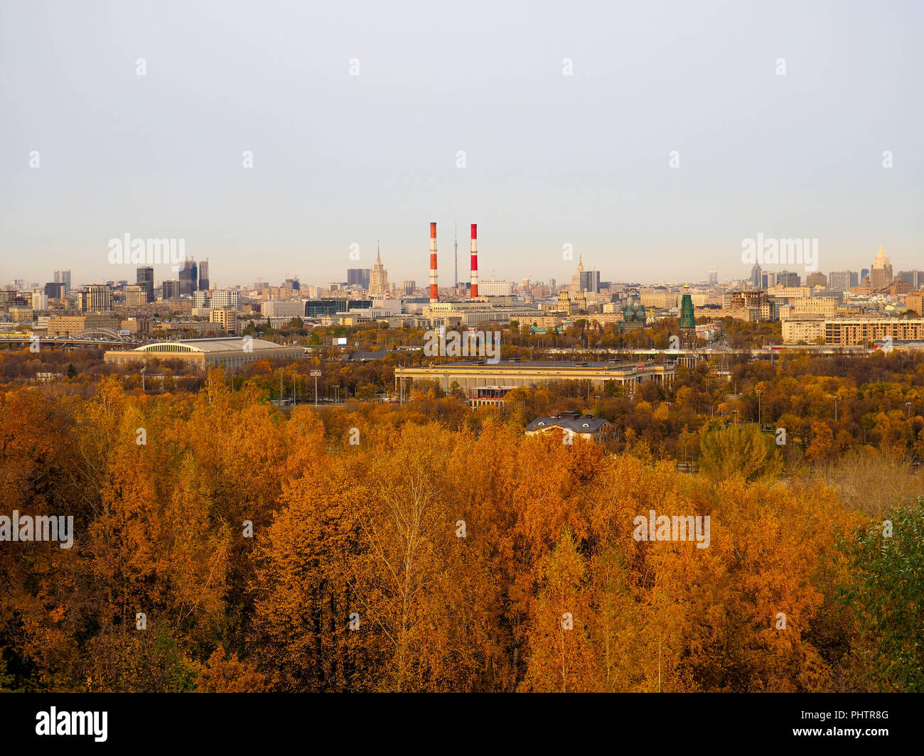 urban Moscow landscape Moscow city panorama. Autumn trees Stock Photo ...
