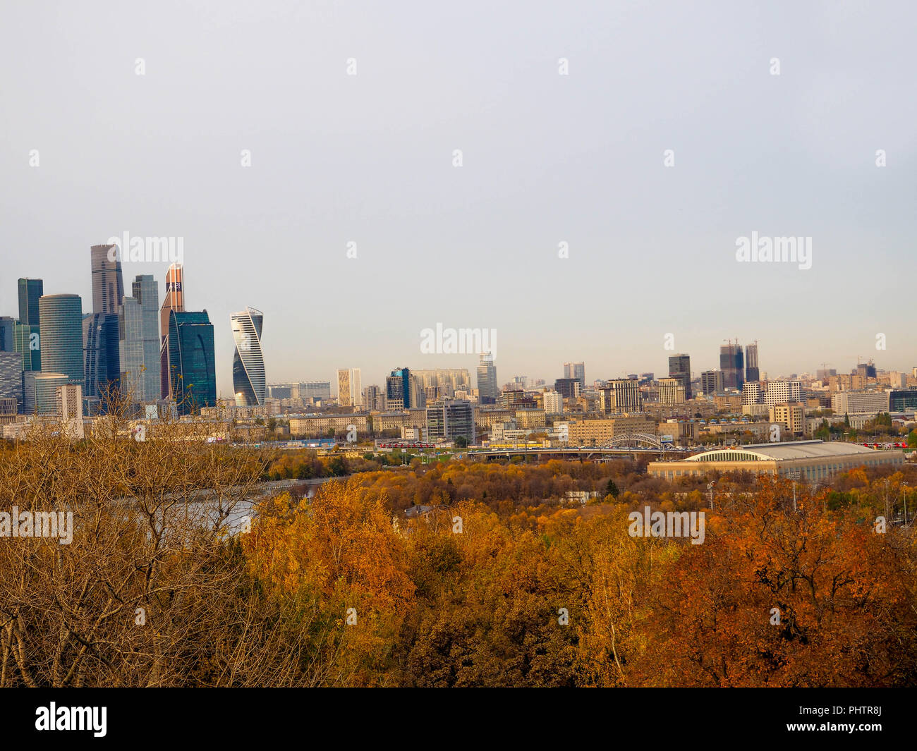 urban Moscow landscape Moscow city panorama. Autumn trees Stock Photo ...