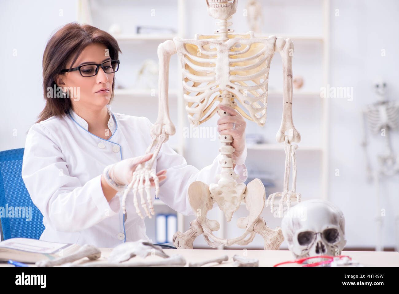 Doctor working in the lab on skeleton Stock Photo - Alamy