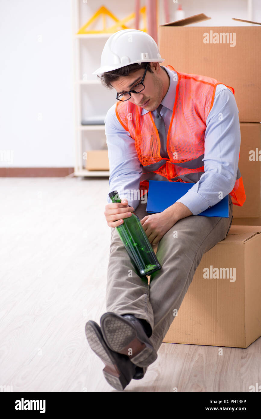 Delivery man drunk at work Stock Photo - Alamy